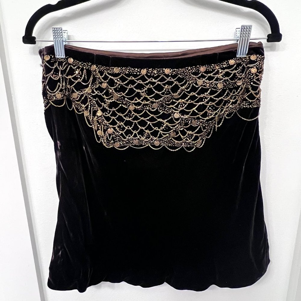 Vintage Adrienne Landau Chain Brown Velvet Mini Skirt… - Gem